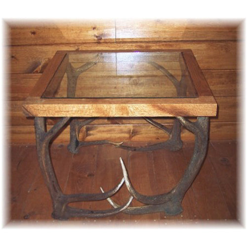 Oak And Glass Antler End Table Crooked Creek Antler Art